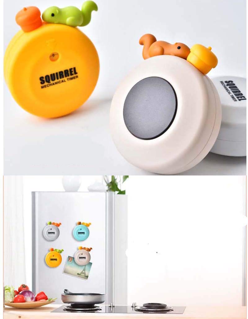 Cute Squirrel Machinery Timers 60 Minutes Mechanical Kitchen Cooking Timer Clock Loud Alarm Counters Manual Timer Kitchen Utensil (Beige)