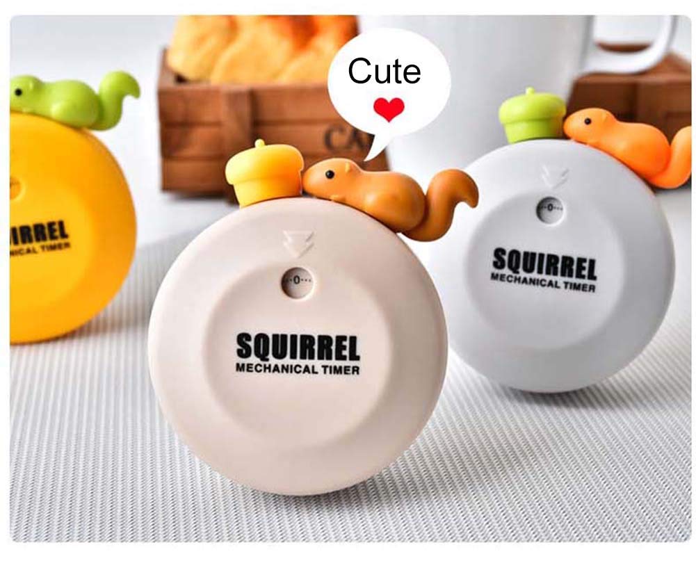 Cute Squirrel Machinery Timers 60 Minutes Mechanical Kitchen Cooking Timer Clock Loud Alarm Counters Manual Timer Kitchen Utensil (Beige)