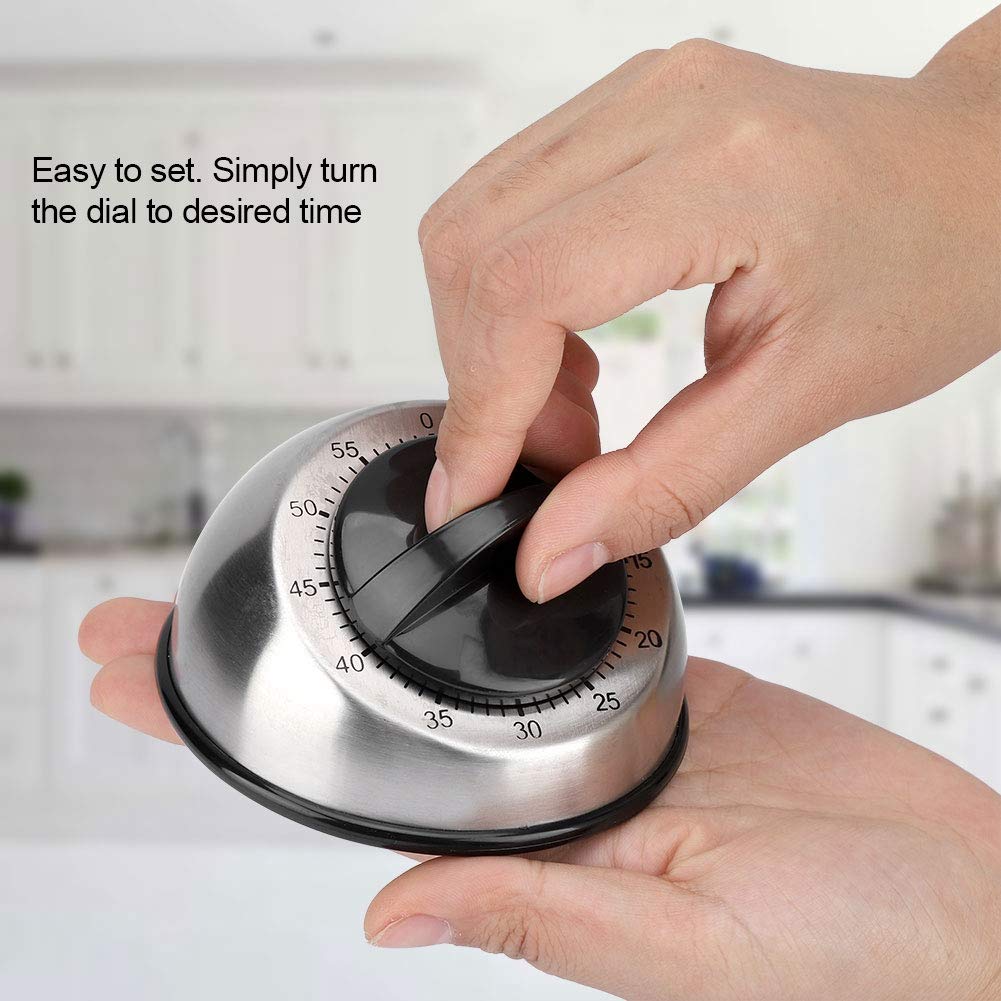 Stainless Steel Kitchen Countdown Timer, 60 Minutes Mechanical Kitchen Time Reminder