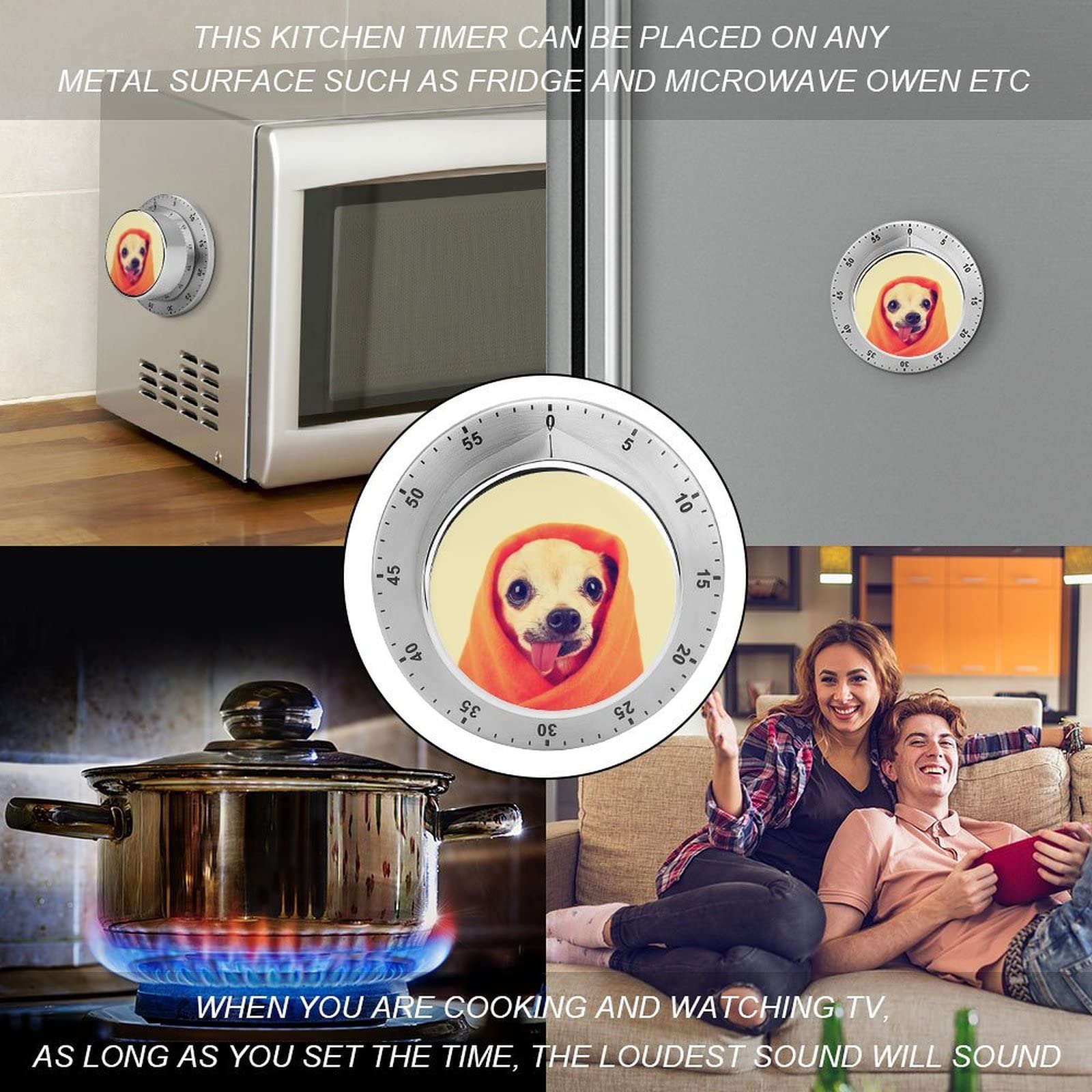 Cute Chihuahua 60 Minute Timer Stainless Steel Wind Up Timer Magnetic Timer Time Management for Cooking Kitchen