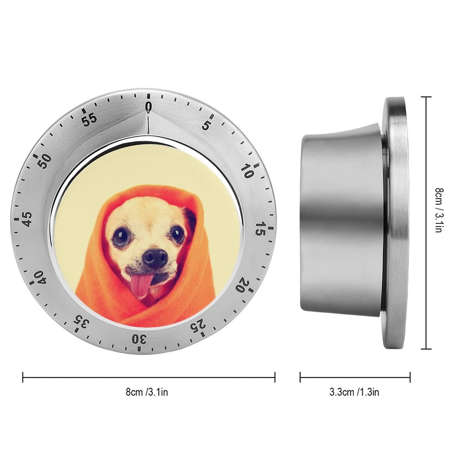 Cute Chihuahua 60 Minute Timer Stainless Steel Wind Up Timer Magnetic Timer Time Management for Cooking Kitchen