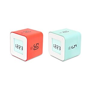 mooas multi cube timer neon coral (10,30,50,60 minutes) & mint (1,3,5,10 minutes) bundle, clock & alarm, time management, time for studying, cooking and workout, kids timer