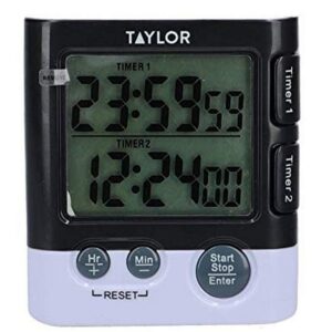 Taylor Dual Kitchen Timer and Digital Clock, Plastic, 24 Hours