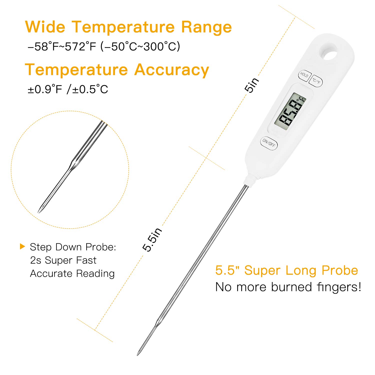 Regetek Instant Read Meat Thermometer Digital LCD Cooking with Long Probe Food Cooking Thermometer for Grill Oven BBQ Smoker Food Thermometer