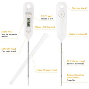 Regetek Instant Read Meat Thermometer Digital LCD Cooking with Long Probe Food Cooking Thermometer for Grill Oven BBQ Smoker Food Thermometer