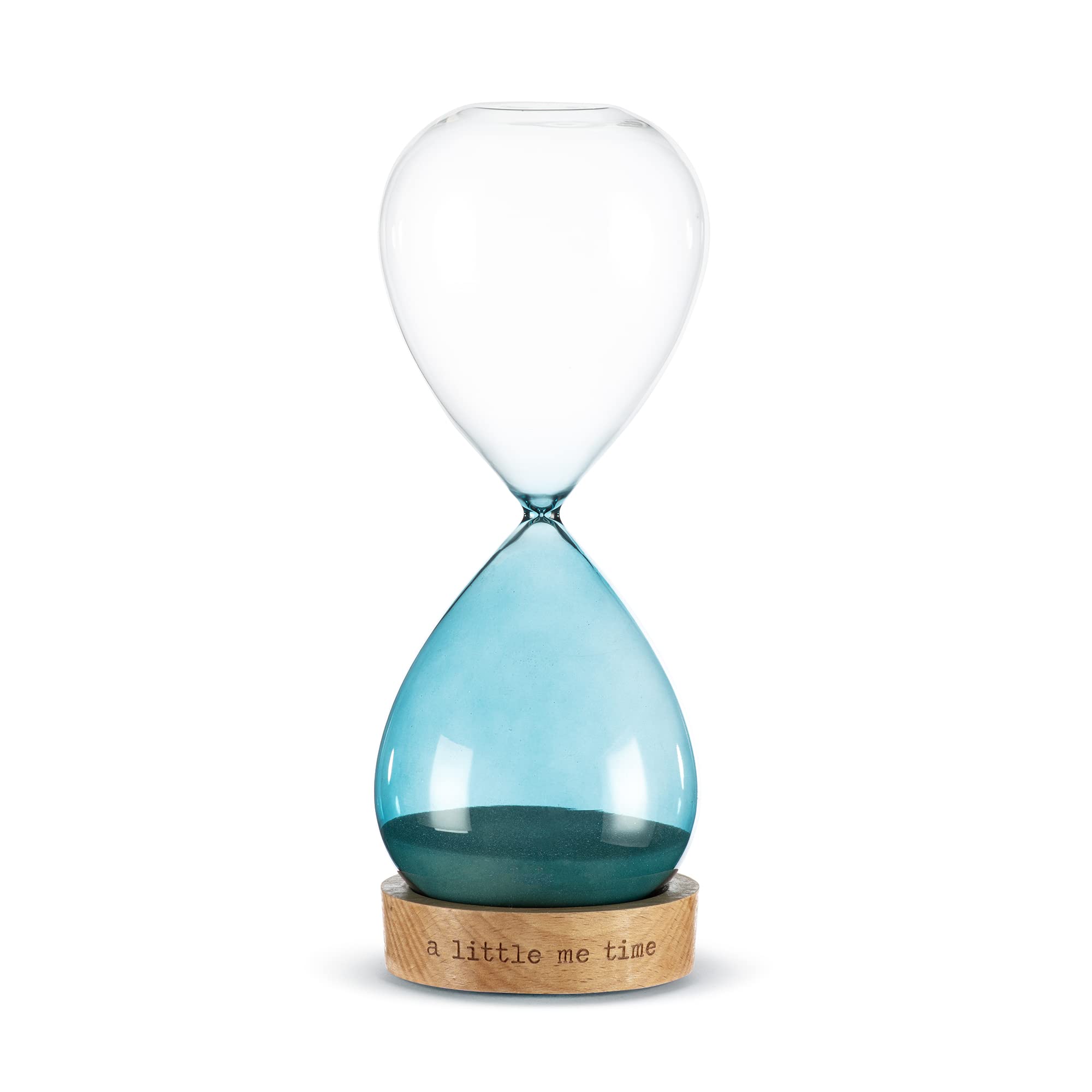 DEMDACO A Little Me Time Teal 8.5 x 3 Beech Wood Glass and Sand 30 Minute Timer Desk Accessory