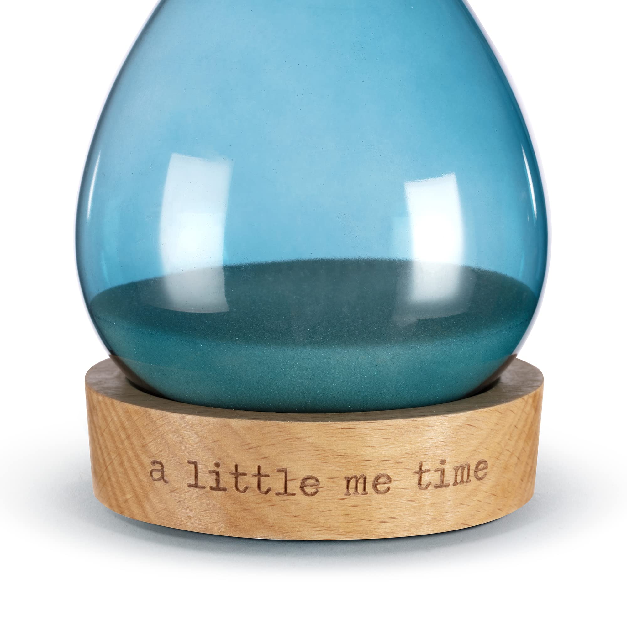 DEMDACO A Little Me Time Teal 8.5 x 3 Beech Wood Glass and Sand 30 Minute Timer Desk Accessory