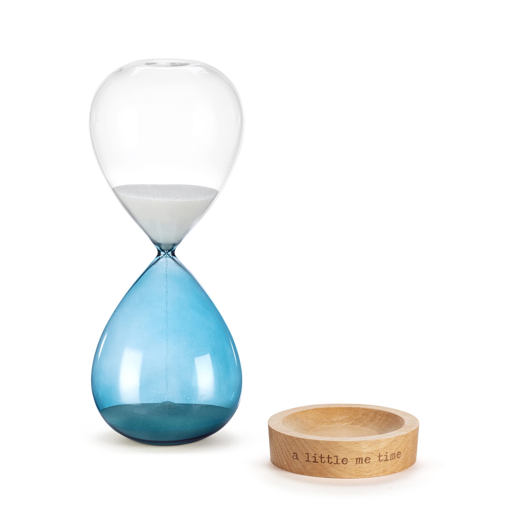 DEMDACO A Little Me Time Teal 8.5 x 3 Beech Wood Glass and Sand 30 Minute Timer Desk Accessory