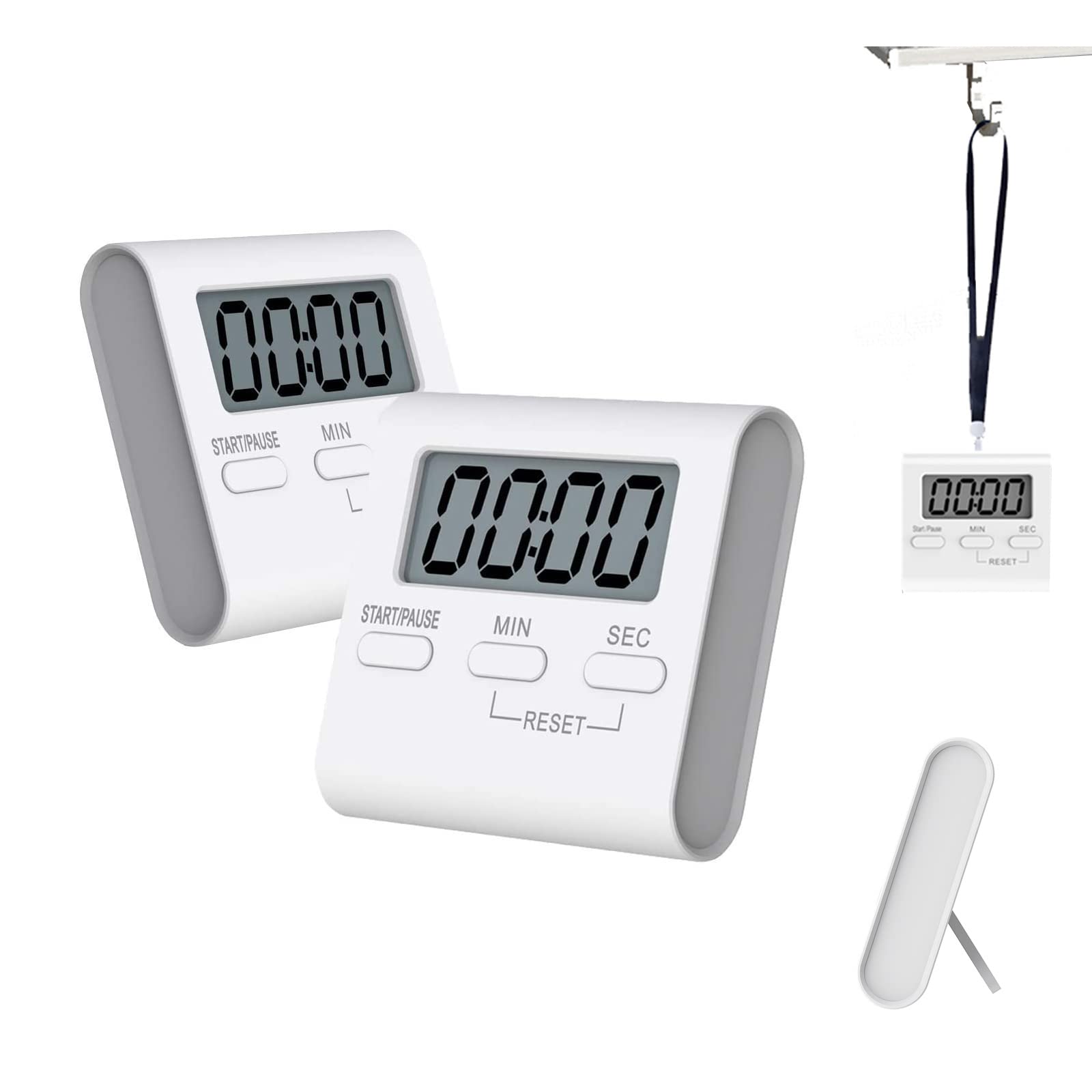 Countdown Timer Alarm Clock Students Training Timing & Digital Kitchen Timer - White 2 Pieces