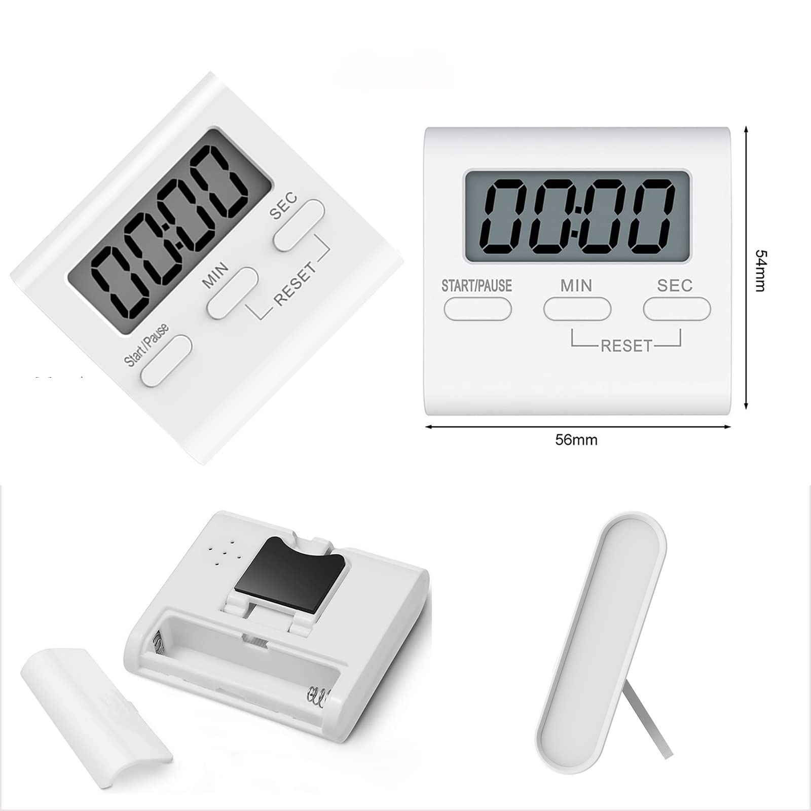 Countdown Timer Alarm Clock Students Training Timing & Digital Kitchen Timer - White 2 Pieces