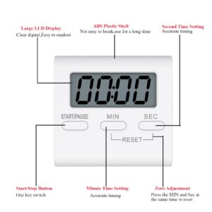 Countdown Timer Alarm Clock Students Training Timing & Digital Kitchen Timer - White 2 Pieces