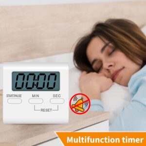 Countdown Timer Alarm Clock Students Training Timing & Digital Kitchen Timer - White 2 Pieces