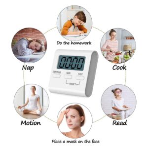 Countdown Timer Alarm Clock Students Training Timing & Digital Kitchen Timer - White 2 Pieces