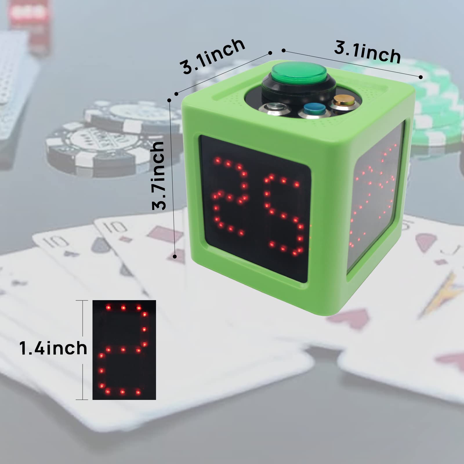 GANXIN Poker Shot Clock, Seconds Countdown Timer for Poker/Casino/Chess Tournament,20/30 Sec and Custom Time,4-Sides Cube Timer (Small,Green)