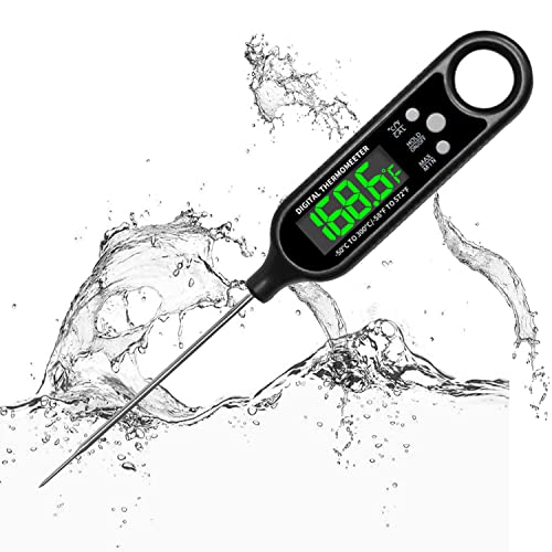 LSENLTY Upgraded Digital Instant Read Meat Thermometer, IPX7 Waterproof Thermometer Probe, Easy to Use Kitchen Cooking Food Thermometer for Oil Deep Fry Candy BBQ Air Fryer, Smoker Oven Black