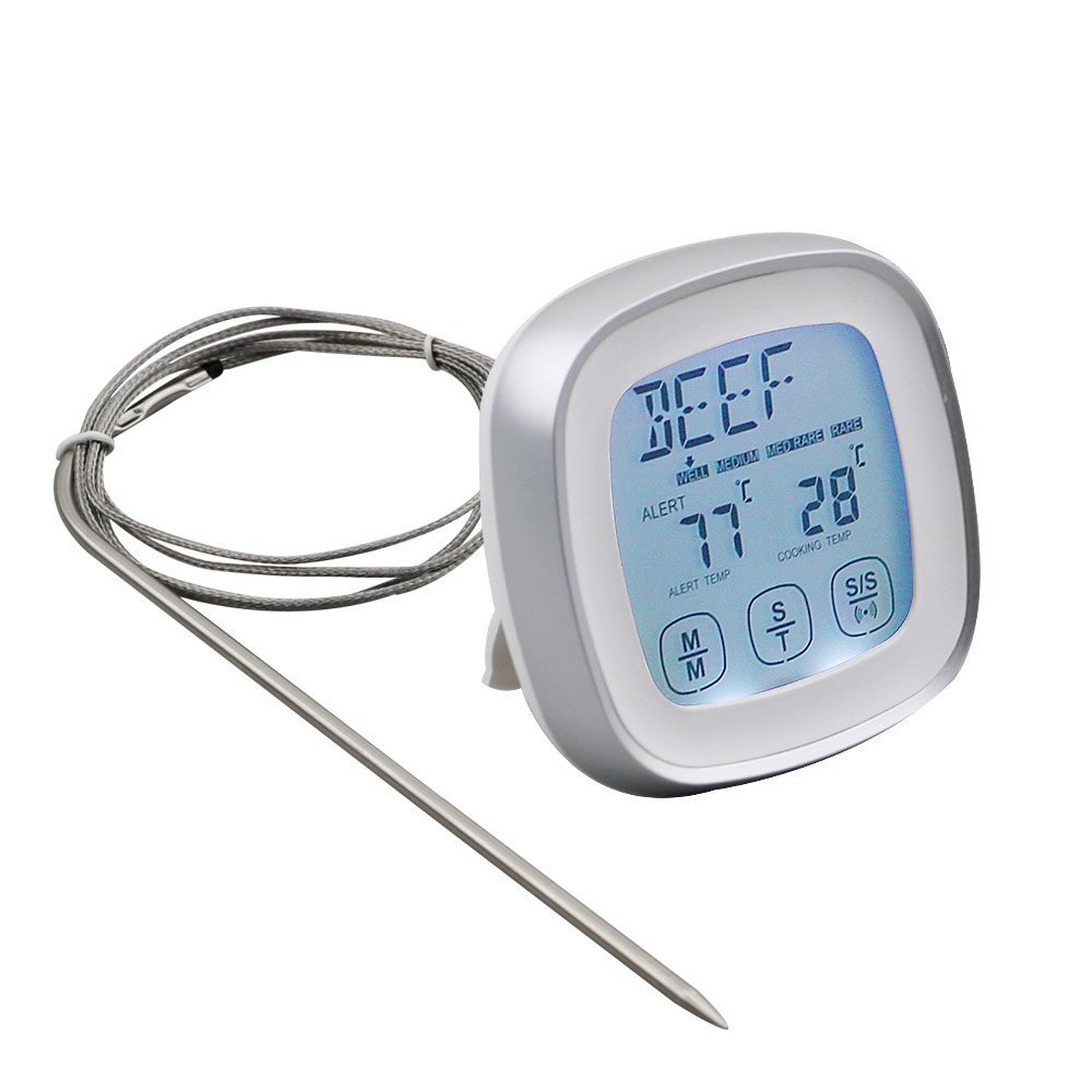 Digital Meat Thermometer for Food in Oven Grill Kitchen, with 1 Stainless Steel Probe and Timer