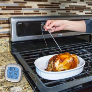 Digital Meat Thermometer for Food in Oven Grill Kitchen, with 1 Stainless Steel Probe and Timer