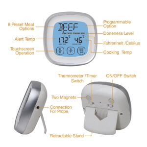 Digital Meat Thermometer for Food in Oven Grill Kitchen, with 1 Stainless Steel Probe and Timer