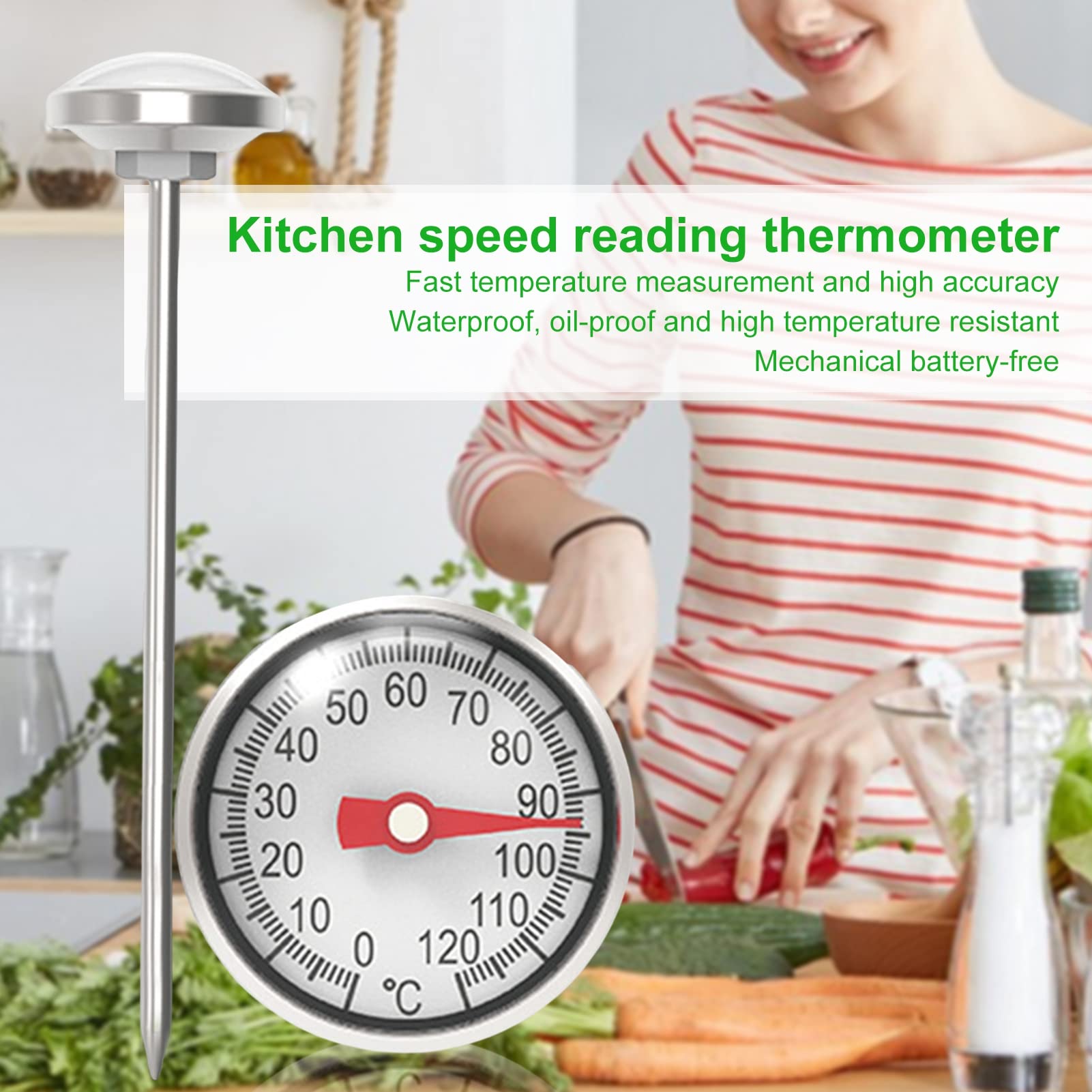 Altsuceser Kitchen Food-Cooking Meat Coffee Thermometer, Physical Sensing Stainless Steel Thermometer for Milk Foam Frothing Chocolate Water Grill, Turkey, BBQ Black