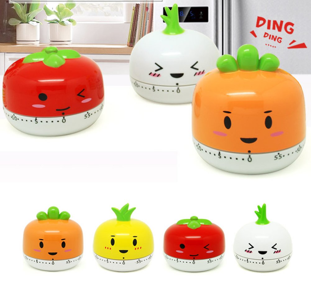 Golandstar Cute Cartoon Vegetables Timers 60 Minutes Mechanical Kitchen Cooking Timer Clock Loud Alarm Counters Mini Size Manual Timer (White - Onion)