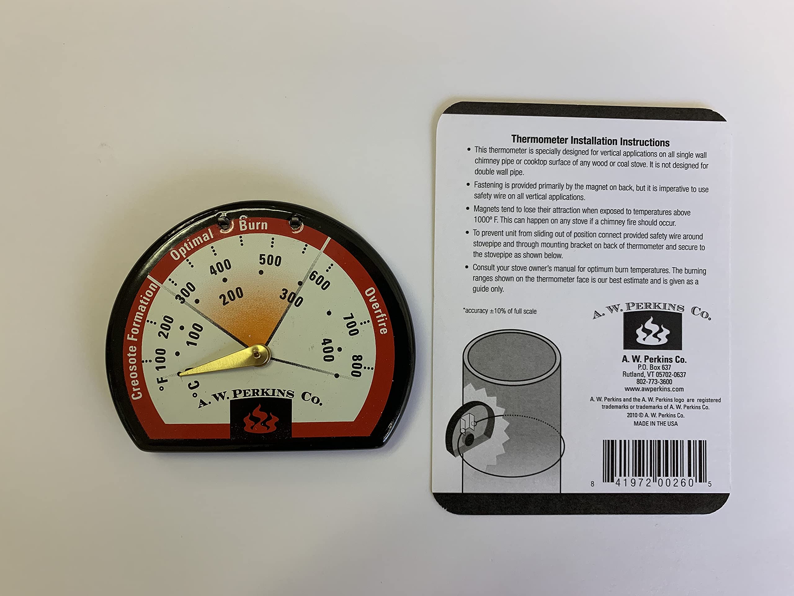 A.W. PERKINS CO Stove Pipe Thermometer for Wood Stoves | Magnetic