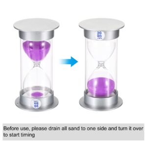 PATIKIL 20 Minute Sand Timer, Sandy Clock with Plastic Cover Count Down Sand Glass for Games, Kitchen, Party Favors DIY Decoration, Purple Sands