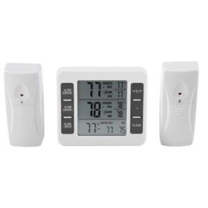 Digital Refrigerater Therometer, Wireless Digital Audible Alarm Fridge Freezer Thermometer with 2PCS Sensor Min/Max Display.