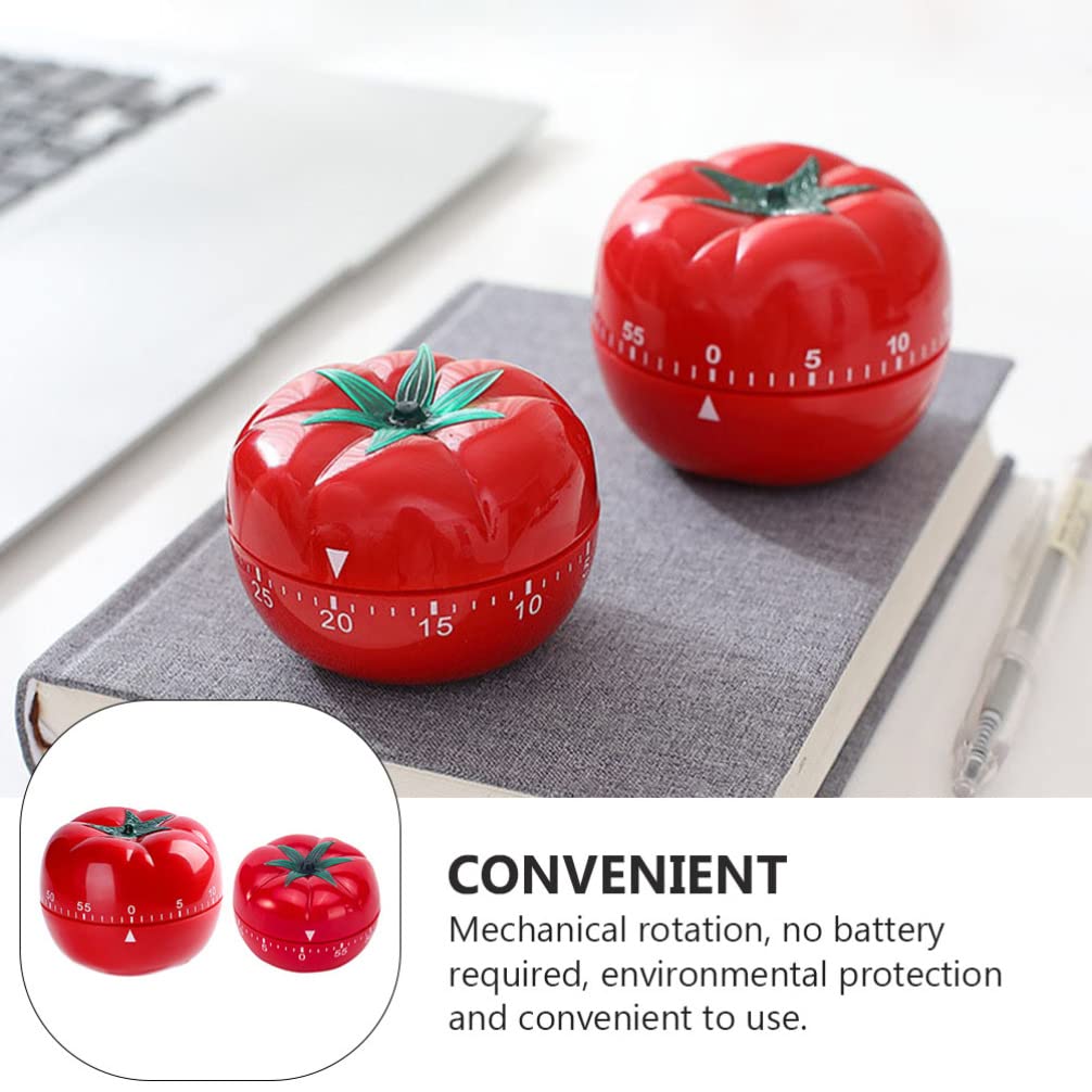 DOITOOL 2PCS 60 Minute Kitchen Timer Cute Tomato Shape - Mechanical Timer Kitchen Timer Wind up - Reminder Management Timer Alarm Clock for Classroom, Home, Study and Cooking