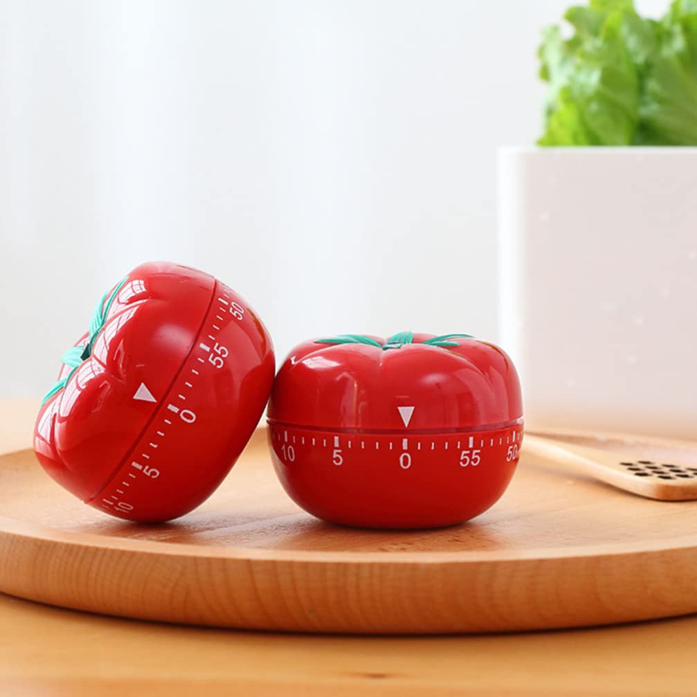 DOITOOL 2PCS 60 Minute Kitchen Timer Cute Tomato Shape - Mechanical Timer Kitchen Timer Wind up - Reminder Management Timer Alarm Clock for Classroom, Home, Study and Cooking