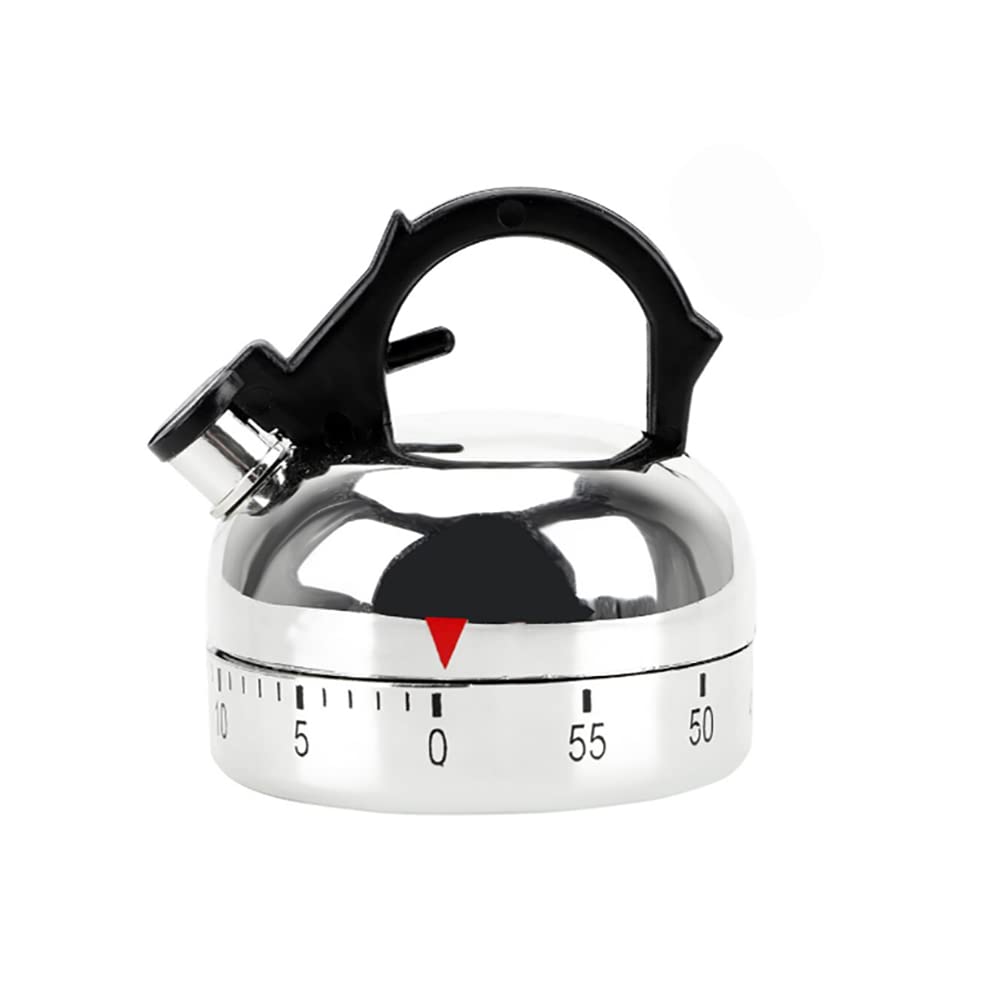 Timer Series Kettle Shaped Mechanical Rotating Kitchen Timer (60 Minutes Max), Silver