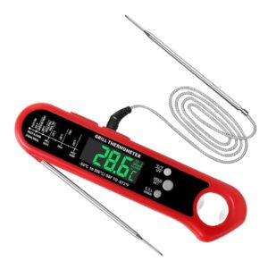 meat thermometers, rayyan digital waterproof food thermometer with 2 probes, alarm setting, backlight screen, temp chart and magnet, kitchen cooking, milk, bbq, water, meat (red)