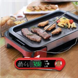 Meat Thermometers, Rayyan Digital Waterproof Food Thermometer with 2 Probes, Alarm Setting, Backlight Screen, Temp Chart and Magnet, Kitchen Cooking, Milk, BBQ, Water, Meat (Red)