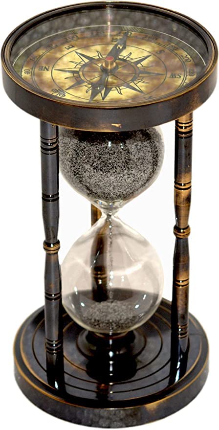 Antique Timer Brass & Glass Sand Timer Hourglass Nautical Maritime Sand Clock Collectible, Home Decoration Showpiece for Office Décor.by DHAMA Export