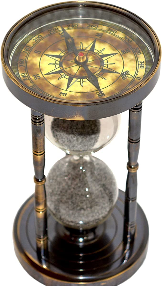 Antique Timer Brass & Glass Sand Timer Hourglass Nautical Maritime Sand Clock Collectible, Home Decoration Showpiece for Office Décor.by DHAMA Export