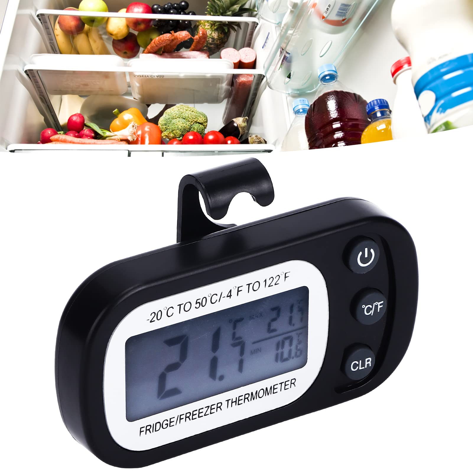 Refrigerator Thermometer - Waterproof Freezer Thermometer Digital Temperature Tester Freezer Temp Gauge with LCD Display & Magnetic Back for Kitchen Home Restaurants, 3 Ways to Place