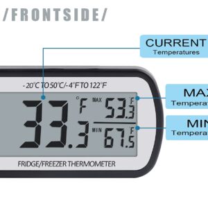 AEVETE 8 Pack Waterproof Digital Refrigerator Thermometer Large LCD, Freezer Room Thermometer with Magnetic Back, No Frills Easy to Read