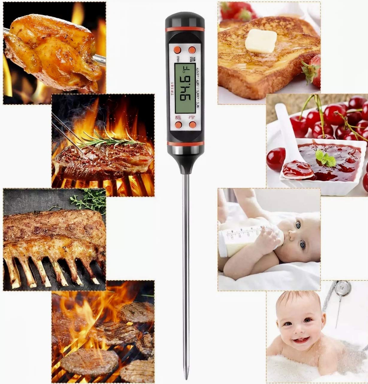 Digital Kitchen Thermometer Coffee Thermometer Tea Thermometer Food Thermometer Waterproof Digital Instant Read Meat Thermometer with Long Probe for Liquid, Candle, Food, Milk, Fry, Candy, Roast