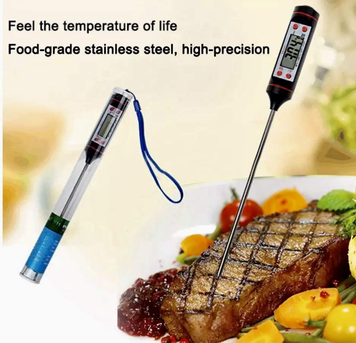 Digital Kitchen Thermometer Coffee Thermometer Tea Thermometer Food Thermometer Waterproof Digital Instant Read Meat Thermometer with Long Probe for Liquid, Candle, Food, Milk, Fry, Candy, Roast