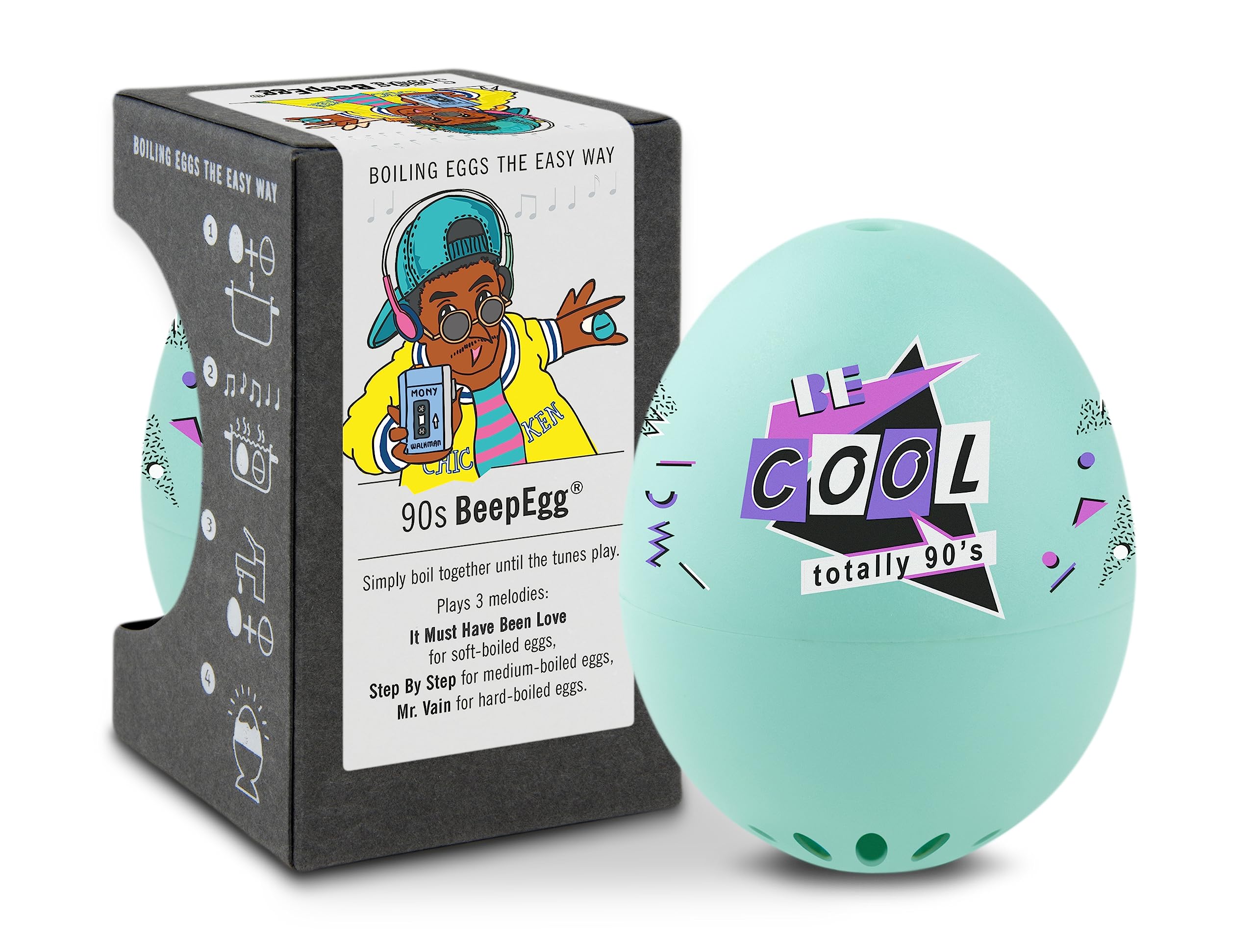 Brainstream BeepEgg Cook Perfect Soft, Medium, or Hard Boiled Favorite Tunes Singing and Floating Egg Timer, The 90's