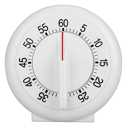 Kitchen Timer, Round Mechanical Timer, Plastic Timer, 60 Minutes Duration Counter Alarm Clock, for Home Kitchen, White