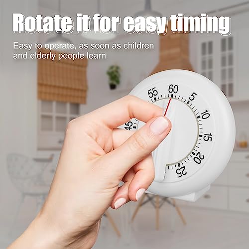 Kitchen Timer, Round Mechanical Timer, Plastic Timer, 60 Minutes Duration Counter Alarm Clock, for Home Kitchen, White