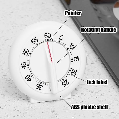 Kitchen Timer, Round Mechanical Timer, Plastic Timer, 60 Minutes Duration Counter Alarm Clock, for Home Kitchen, White