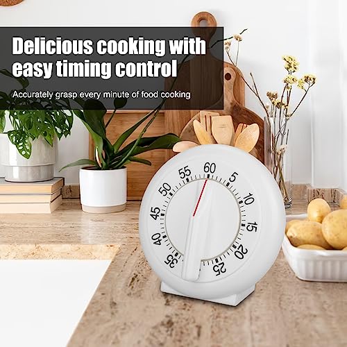 Kitchen Timer, Round Mechanical Timer, Plastic Timer, 60 Minutes Duration Counter Alarm Clock, for Home Kitchen, White