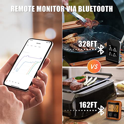 Wireless Bluetooth Meat Thermometer Probe: 4 Food Temp Probes for Cooking and Grilling - Smart Digital Internal BBQ Thermometer with App - Kitchen Temperature Monitoring for Oven Grill Barbecue Smoker