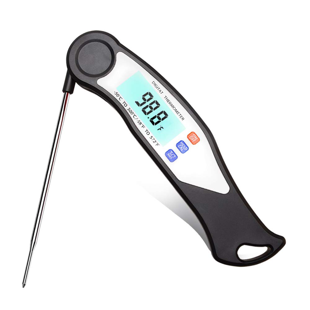 Digital Instant Read Meat Thermometer - Super Kitchen Cooking Food Thermometer for Oil Deep Fry Candy BBQ Grill and Roast Turkey [Black Color]