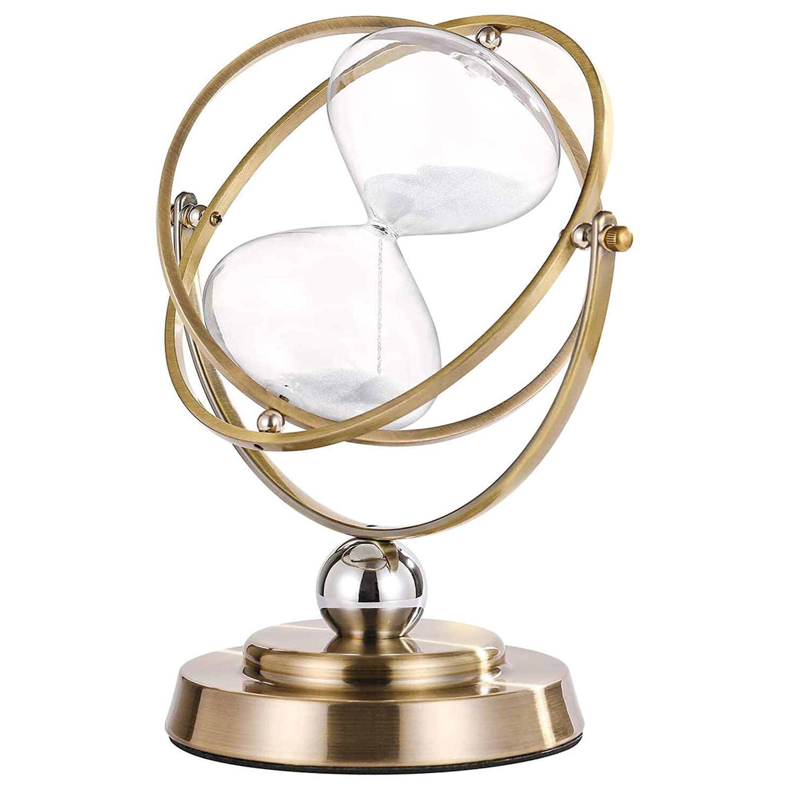 Brass Hourglass 60 Minute Sand Clock Timer:720° Rotating Antique White Sand Watch 60 Min,Antiguo Reloj De Arena 1 Hora,Large Metal One Hour Glass Sandglass for Office Desk Home Wedding Gift Decorative