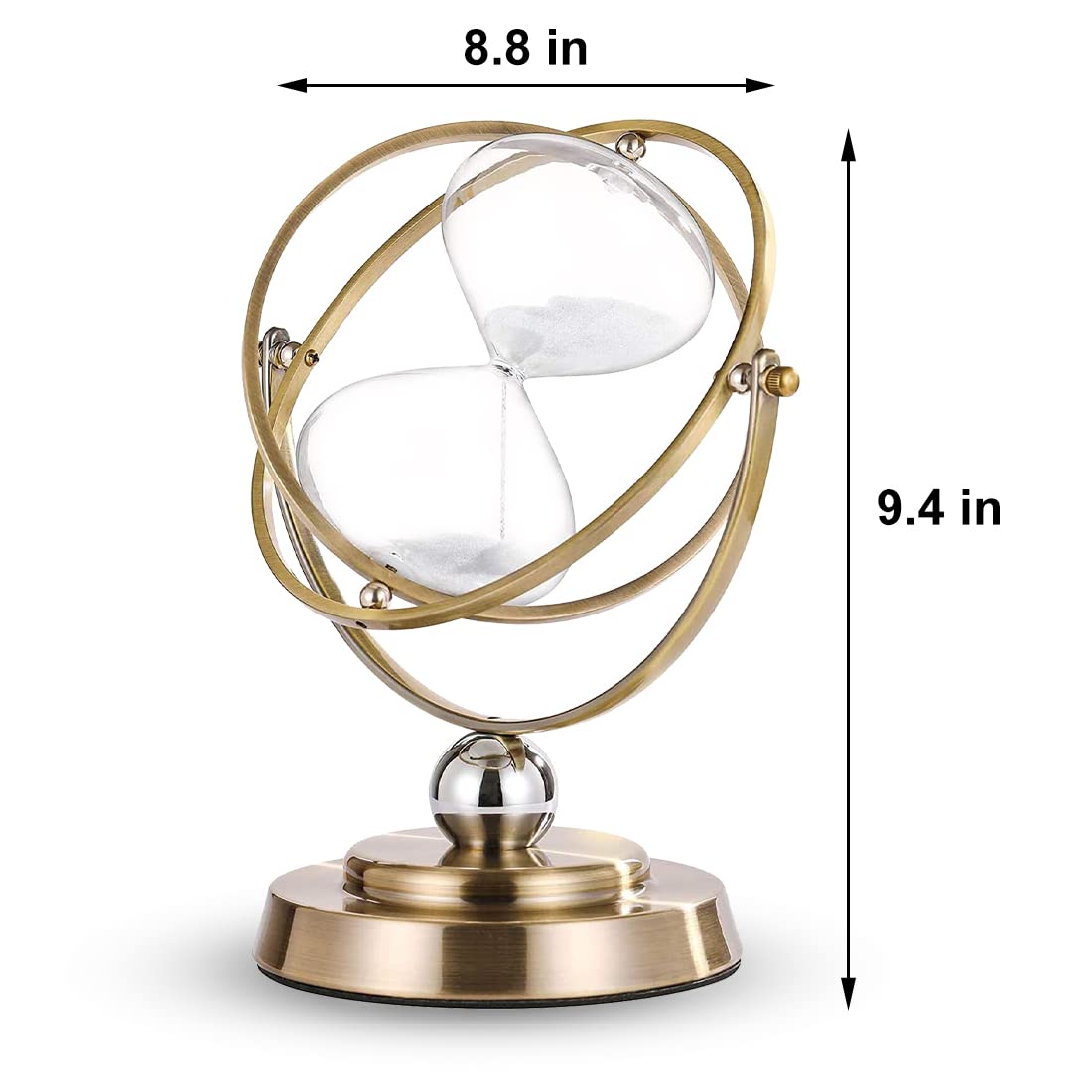 Brass Hourglass 60 Minute Sand Clock Timer:720° Rotating Antique White Sand Watch 60 Min,Antiguo Reloj De Arena 1 Hora,Large Metal One Hour Glass Sandglass for Office Desk Home Wedding Gift Decorative