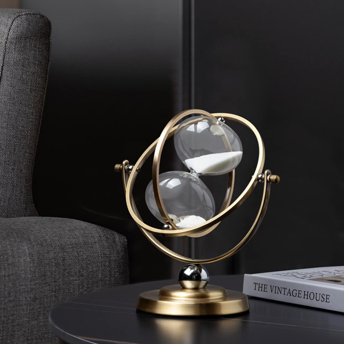 Brass Hourglass 60 Minute Sand Clock Timer:720° Rotating Antique White Sand Watch 60 Min,Antiguo Reloj De Arena 1 Hora,Large Metal One Hour Glass Sandglass for Office Desk Home Wedding Gift Decorative