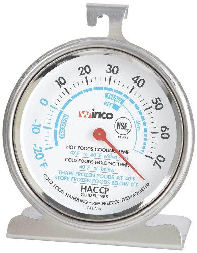 Winco Dial Refrigerator/Freezer Thermometer with Hook and Panel Base, 3-Inch