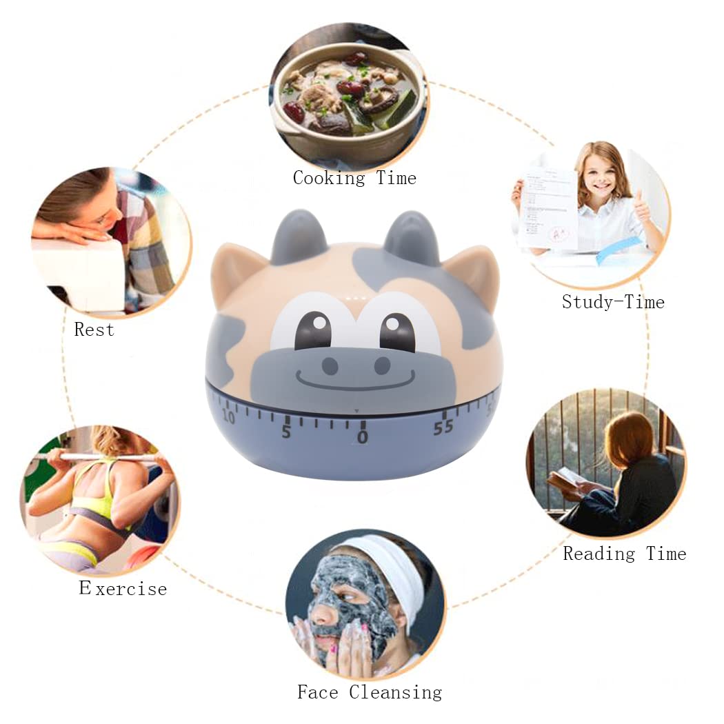 Hoshen Kitchen Food Cooking Mechanical Timer, Learning Time Manager, Manual Timer, Cartoon Animal Shape，Cattle